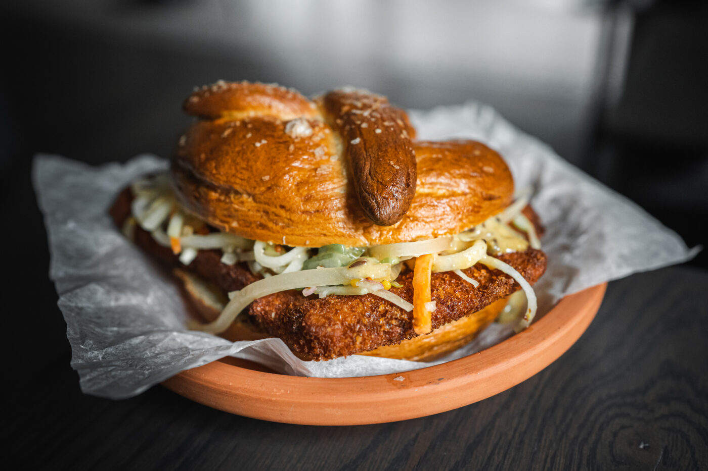 You Need to Try This Schnitzel Sandwich on a Beer Mustard Wiped Pretzel ...